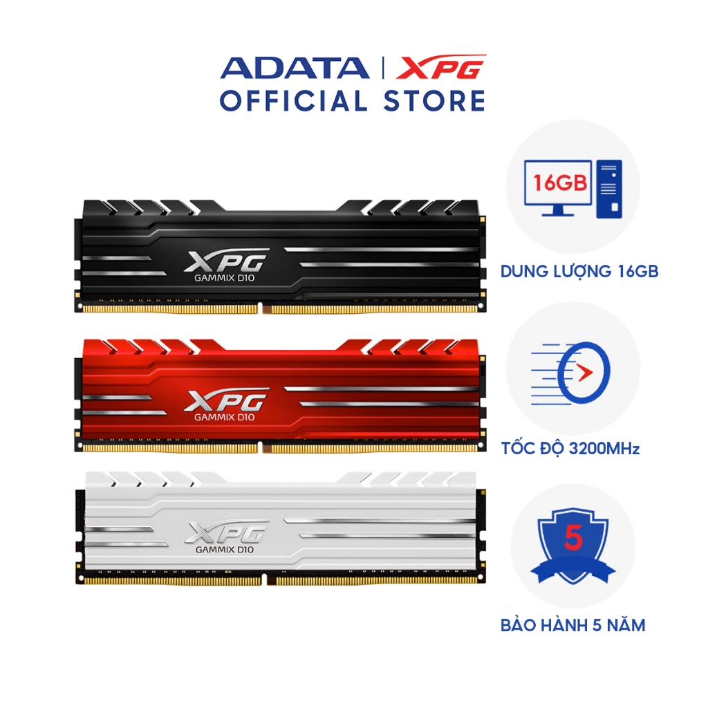 Bộ nhớ trong máy tính - Ram PC Adata XPG Gammix D10 DDR4 3200Mhz 16GB (Red/Black/White) - Bảo ...