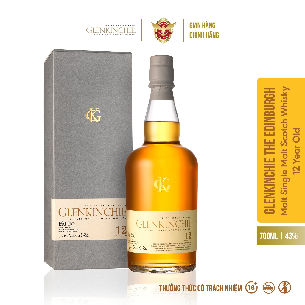 Rượu Glenkinchie The Edinburgh Malt Single Malt Scotch Whisky 12 Year Old 43% 700ml [Kèm Hộp ...