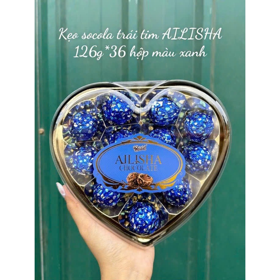 [Hộp To]Kẹo socola trái tim, socola nhân sữa hạnh nhân Ailisha 126gr(10 ...