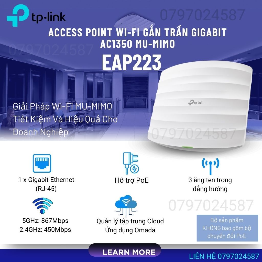 Bộ phát Wi-Fi TP-Link gắn trần tốc độ Gigabit AC1350 MU-MIMO Wifi EAP223 _mới 100% | Shopee Việt Nam
