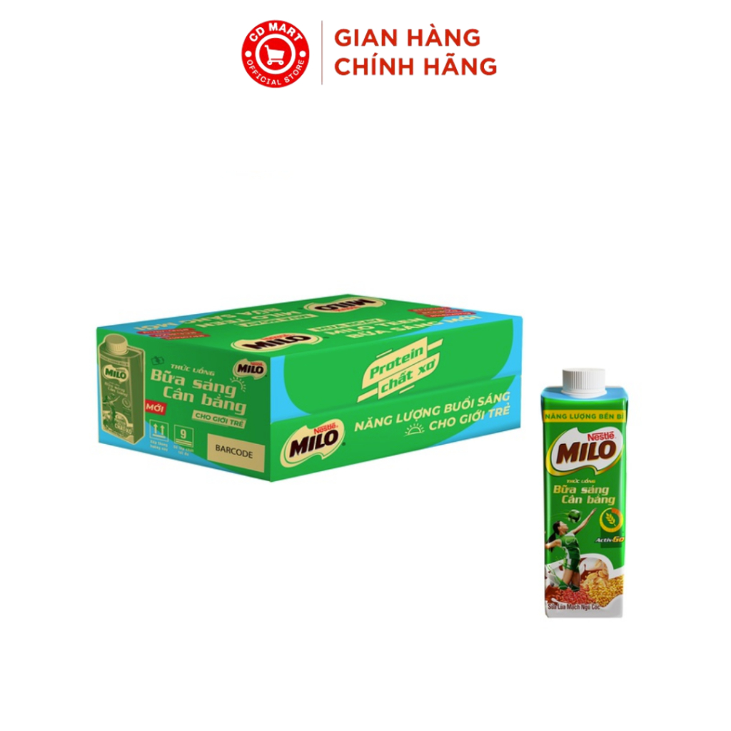 Thùng 24 hộp sữa lúa mạch ngũ cốc Nestlé MILO teen bữa sáng ít đường ...