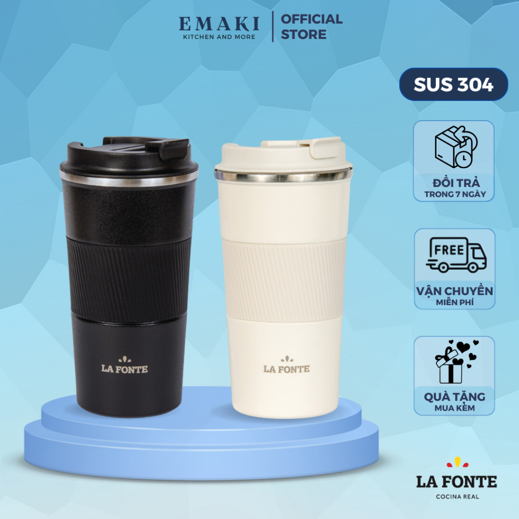Ly giữ nhiệt LA FONTE 510ml Take Away Coffee Mugs 003537 - Inox304, cốc giữ nhiệt 6-10h, dùng ...