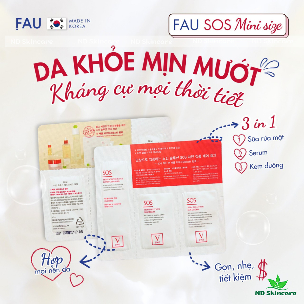 Sample FAU SOS Skin Solution 3in1 Sữa rửa mặt - Serum - Kem dưỡng ...