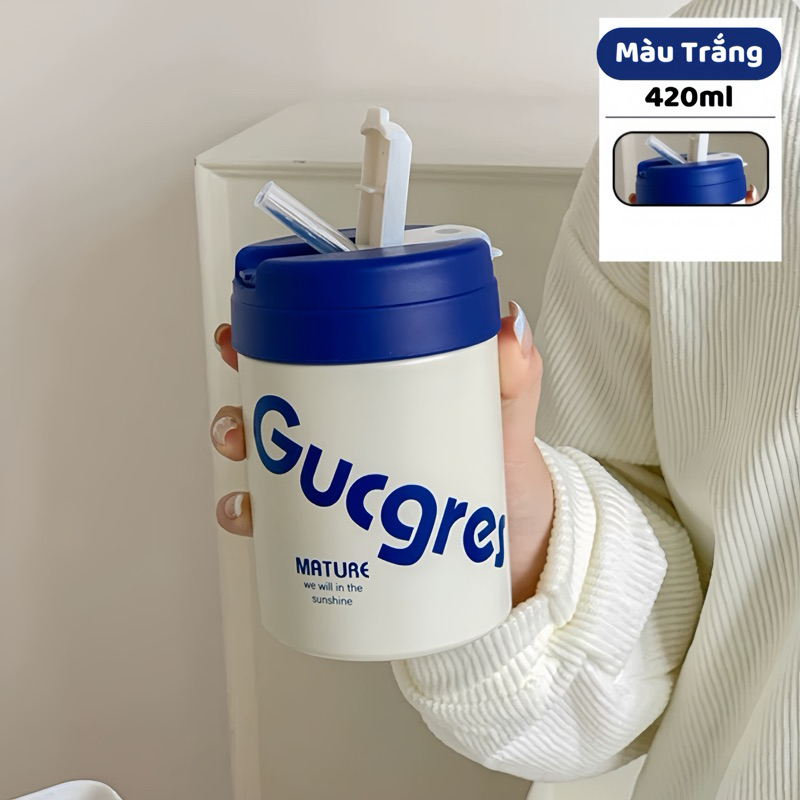 Bình Giữ Nhiệt Có Ống Hút Dễ Thương Ly Giữ Nhiệt GUCGRES Inox Cao Cấp ...