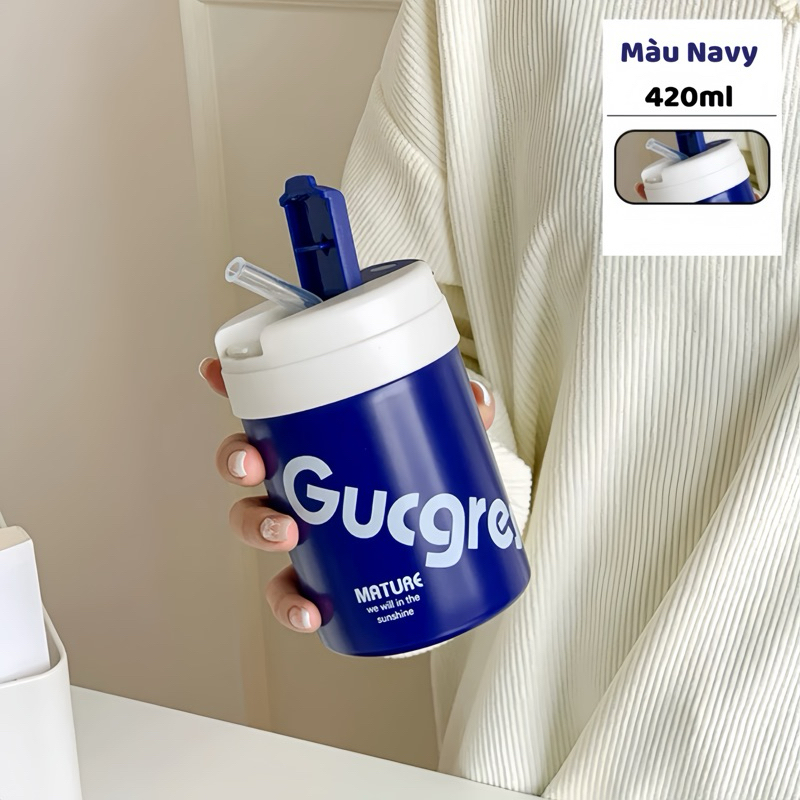 Bình Giữ Nhiệt Có Ống Hút Dễ Thương Ly Giữ Nhiệt GUCGRES Inox Cao Cấp ...