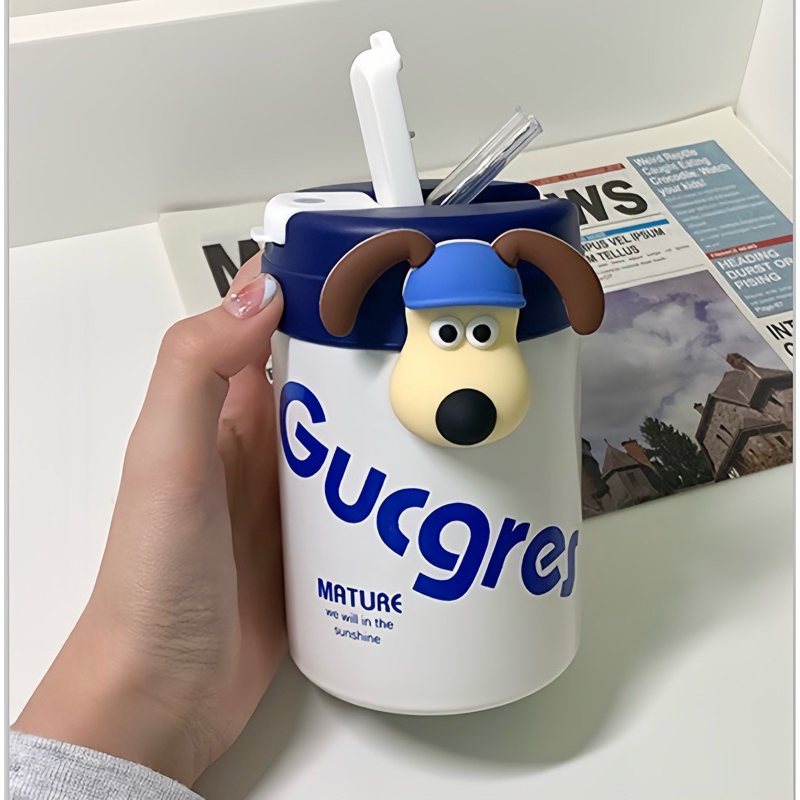 Bình Giữ Nhiệt Có Ống Hút Dễ Thương Ly Giữ Nhiệt GUCGRES Inox Cao Cấp ...