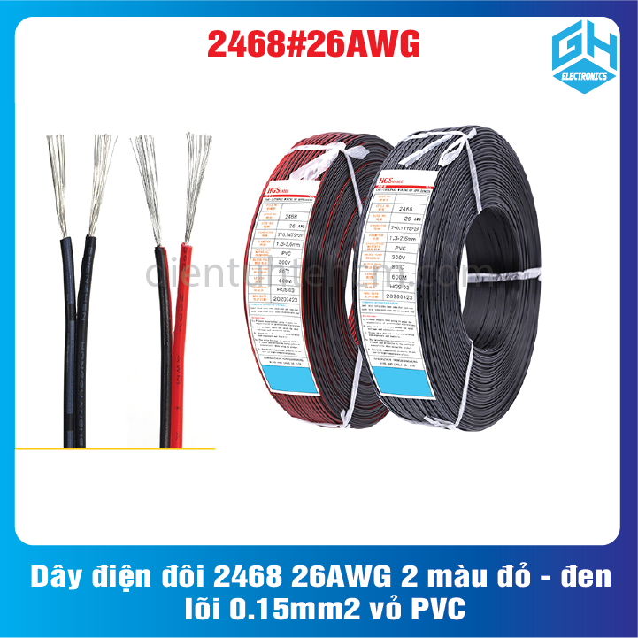 Dây điện đôi 2468 26AWG 2 màu đỏ - đen lõi 0.15mm2 vỏ PVC | Shopee Việt Nam
