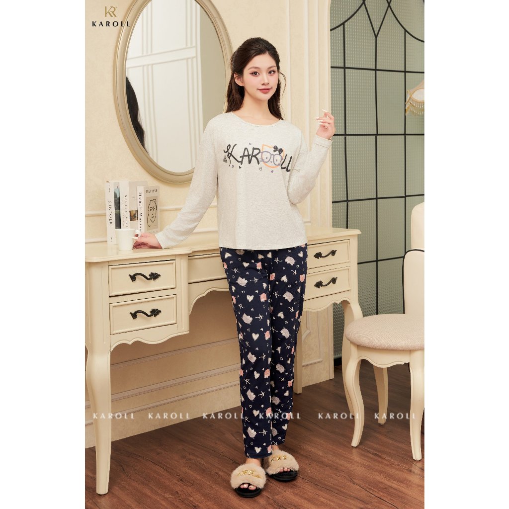 Đồ bộ nữ Karoll quần dài tay dài chất cotton đanh lỳ thấm hút mồ hôi ...