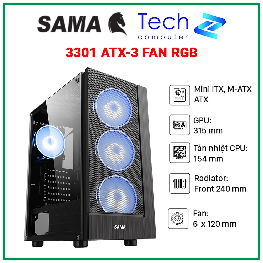 Vỏ case SAMA 3301 (ATX-3 Fan RGB) | Shopee Việt Nam