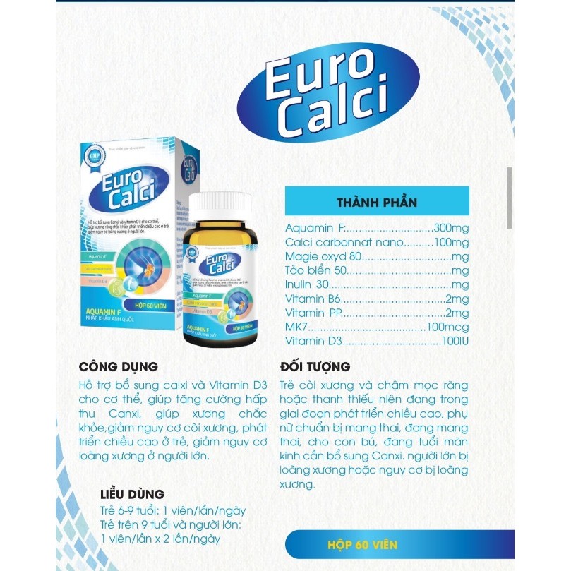 Viên uống bổ sung canxi và vitamin D3 Euro Calci hộp 60 viên | Shopee Việt Nam