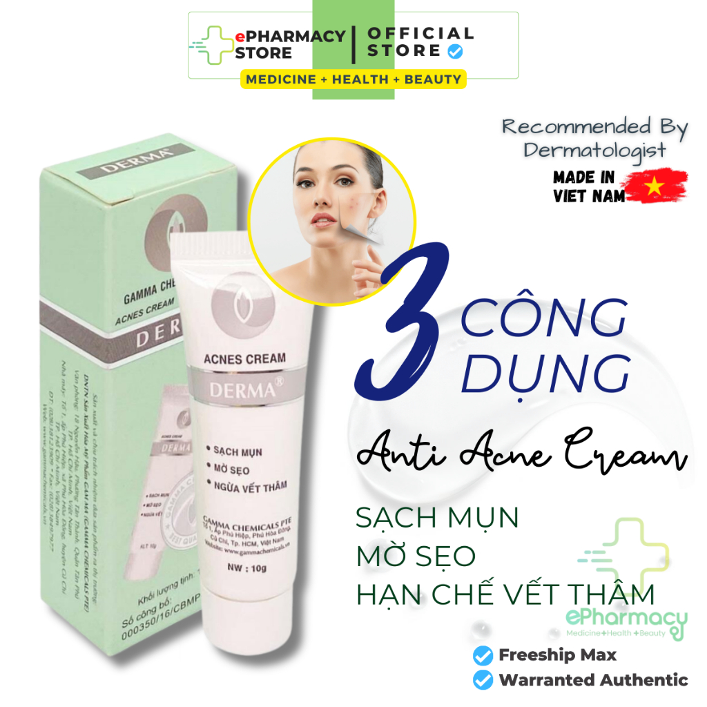 Chấm mụn DERMA Gamma Chemicals Anti Acne Cream giảm mụn, giảm sưng, mờ ...