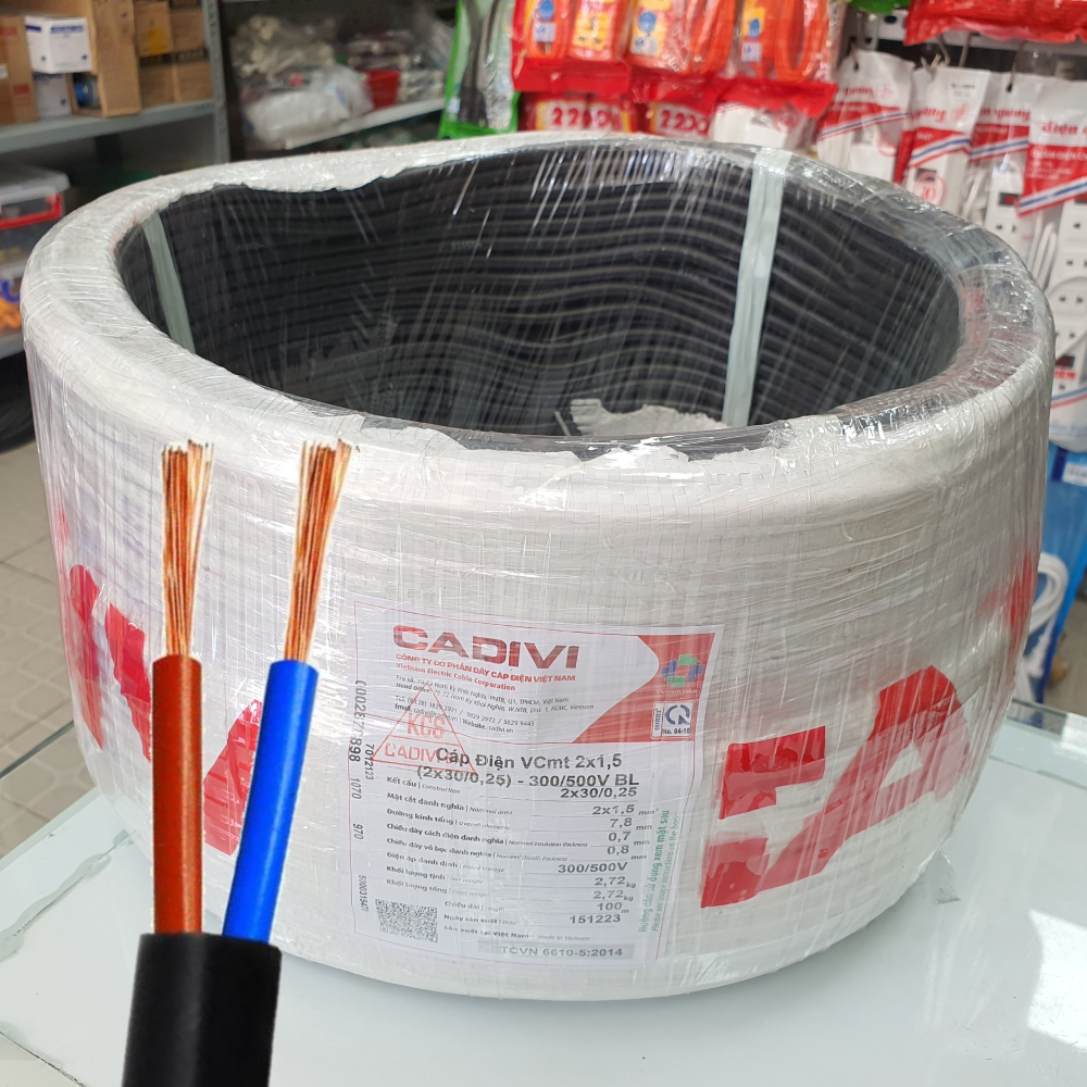 Dây điện tròn 2 lõi mềm 2x1.5 có 2 lớp vỏ VCmt CADIVI (Giá bán theo mét) | Shopee Việt Nam