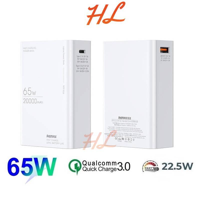 Pin Dự Phòng Remax RPP-653 20000mah 65W (Sạc Nhanh QC3.0 18W- 65W, Sạc Được Cho Laptop) - Bảo ...
