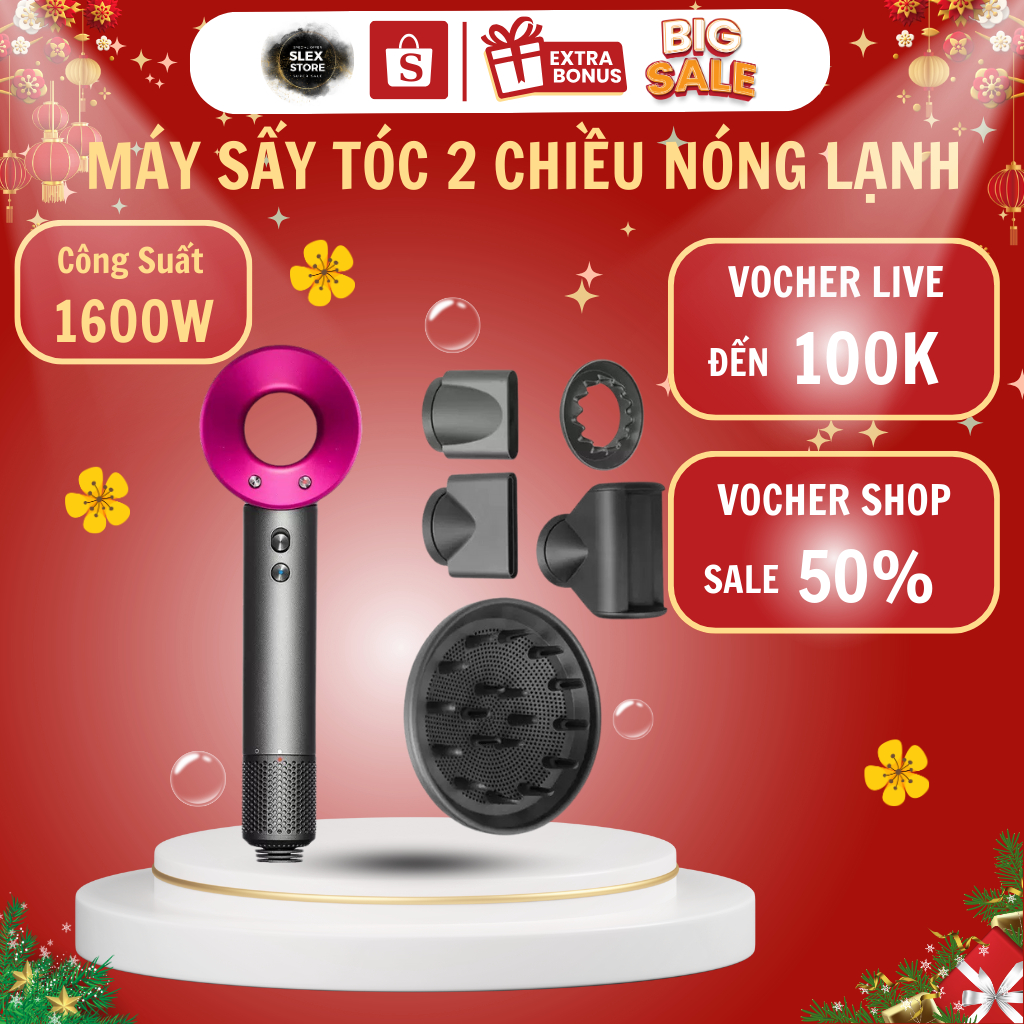 Máy Sấy Tóc Super Sonic Không Cánh Tặng Kèm 5 Đầu Sấy Công Suất 1600W, Không Gây Khô Tóc ...