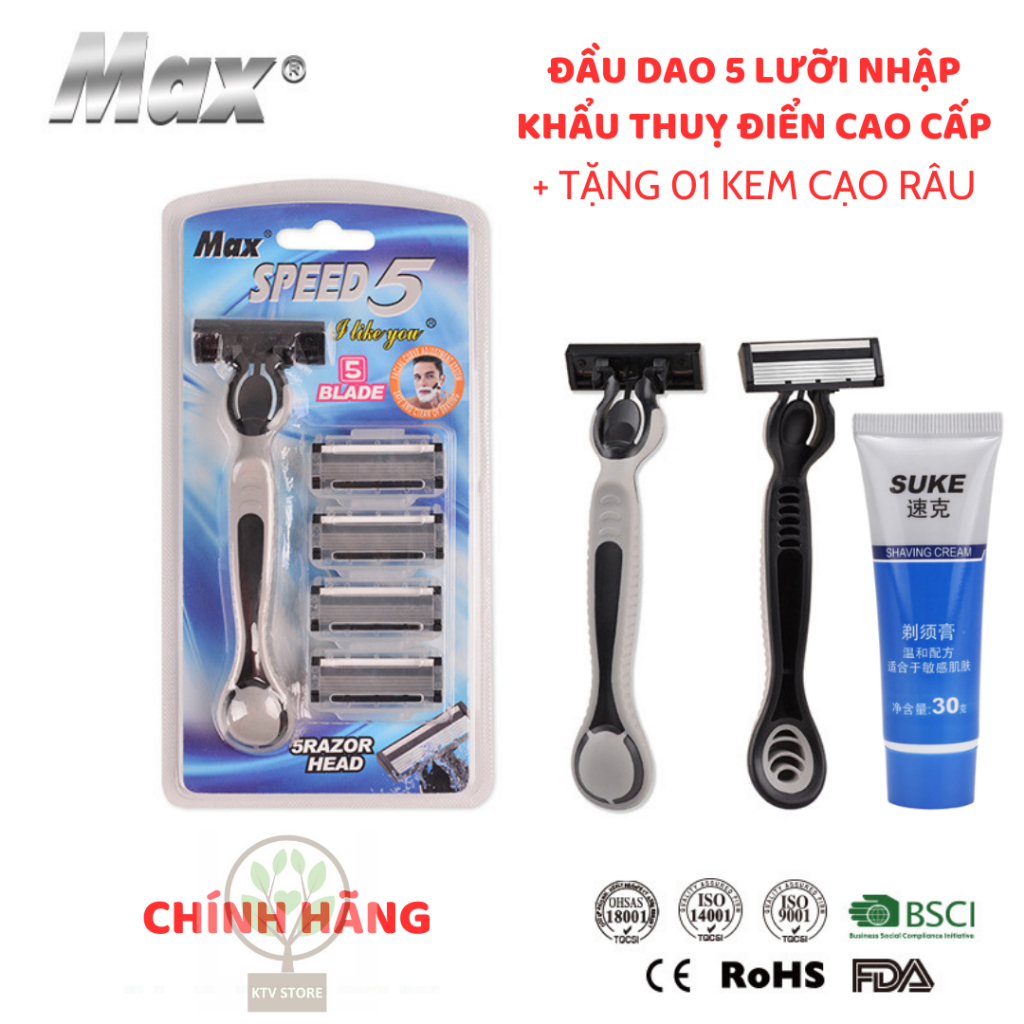 (Tặng 01 lọ kem) Dao cạo râu 5 lưỡi Max, 5 đầu dao, lưỡi dao nhập khẩu ...