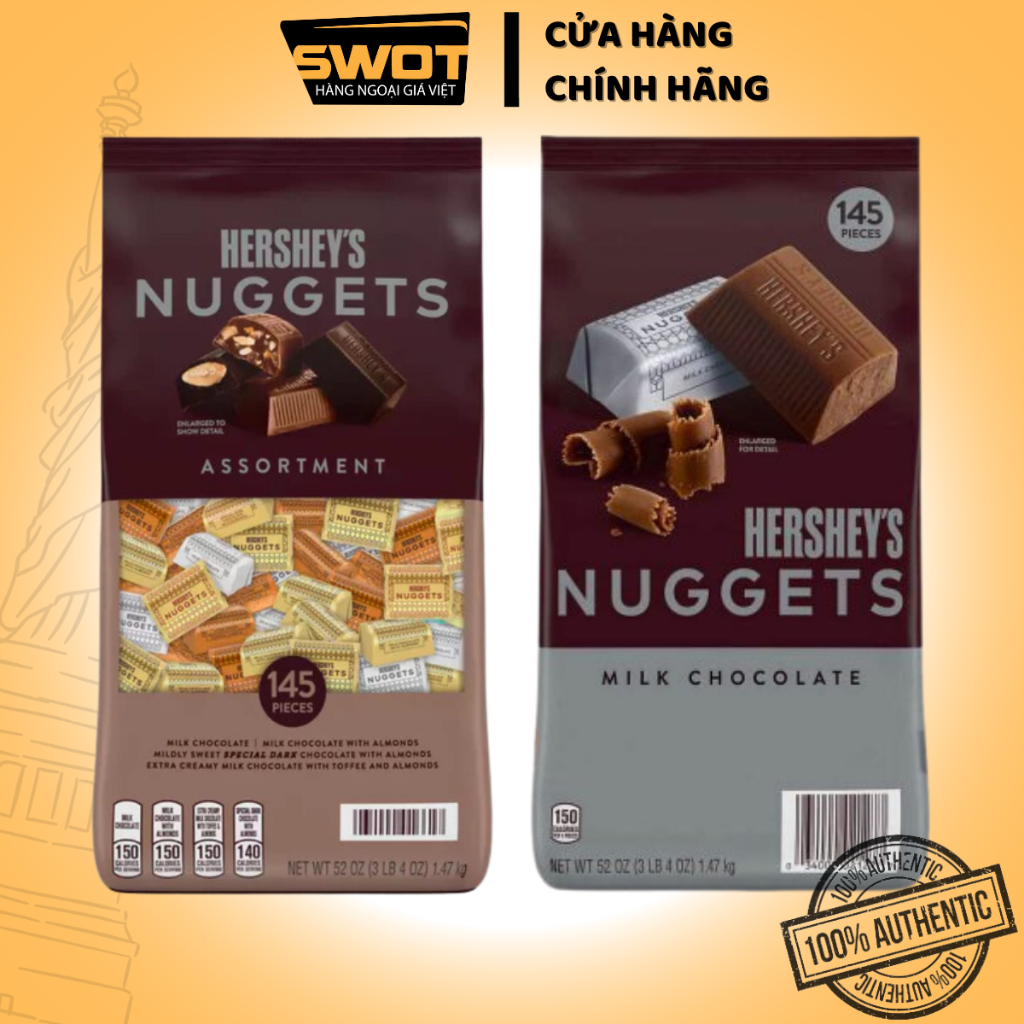 Socola Hershey's Nuggets Mỹ 1.47kg 145 viên, Chocolate Mỹ mix nhiều vị thơm ngon, vị đắng ngọt ...
