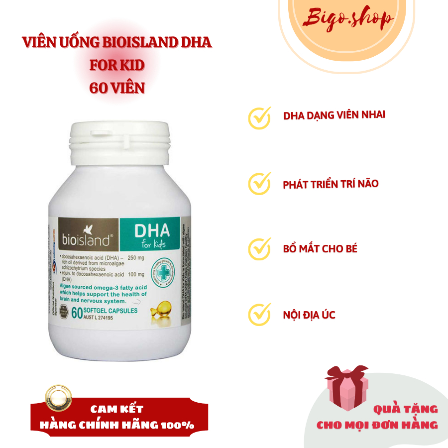 Viên uống Bioisland DHA for Kid của ÚC - 60 viên bổ sung DHA phát triển thị giác, não bộ cho bé ...