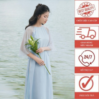 Sét Áo Dài Cổ Tròn Dáng Suông Tay Lửng Đính Hoa - D0846 | Shopee Việt Nam