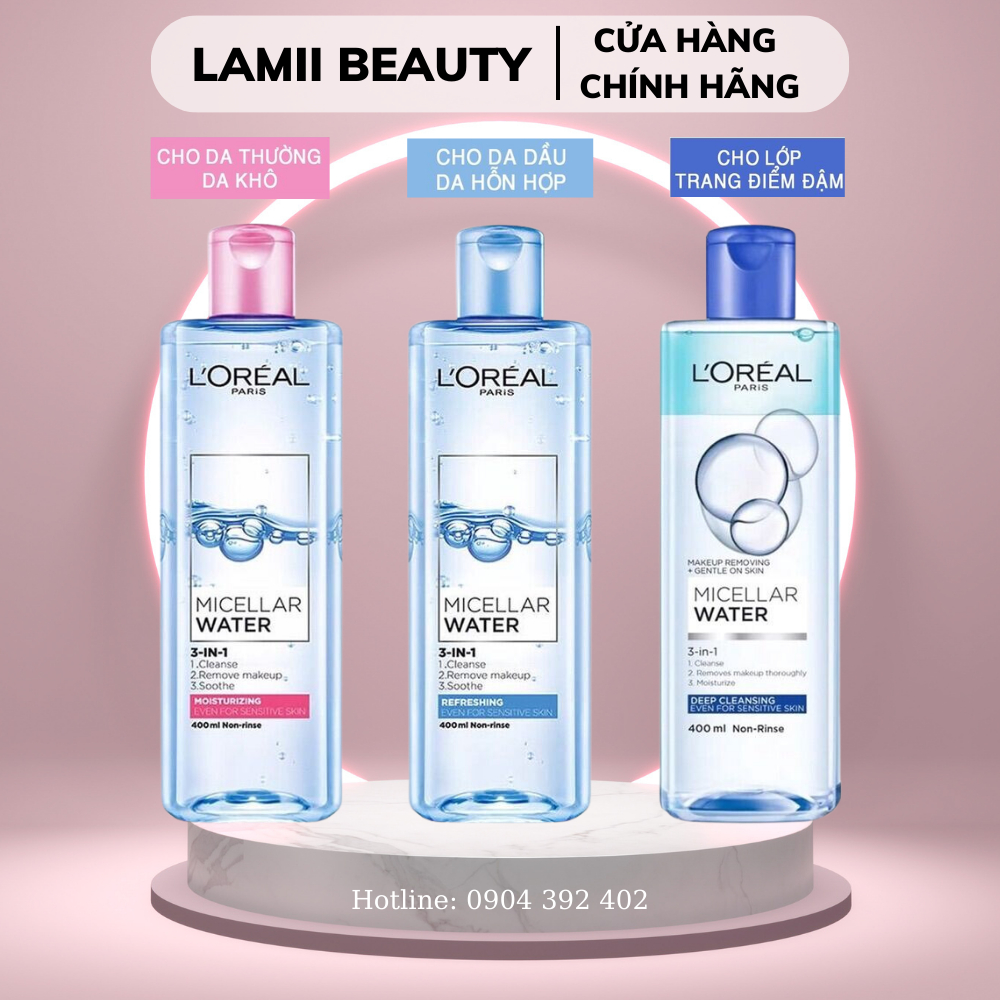 Nước Tẩy Trang LOREAL Micellar Water 3 in 1 400ml - LAMII BEAUTY | Shopee Việt Nam
