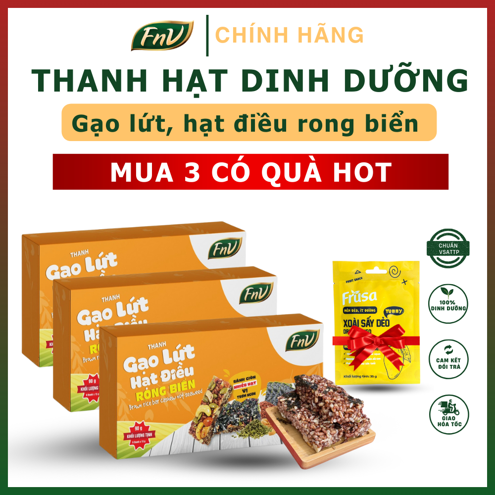 [Mua 3 có quà HOT] Thanh gạo lứt hạt điều rong biển FnV, mua 3 hộp 90g ...