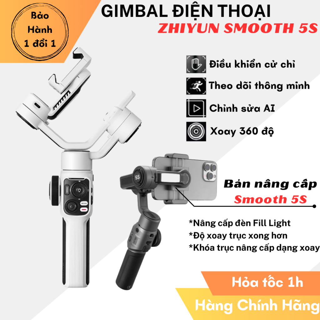 Gimbal điện thoại chính hãng Zhiyun Smooth 5S - Gymbal chống rung cao cấp hỗ trợ quay chụp ...