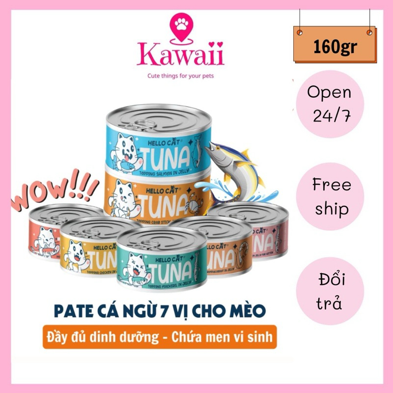 PATE CHO MÈO MỌI LỨA TUỔI TRONG THẠCH 7 VỊ - HELLO CAT TUNA 160G | Shopee Việt Nam