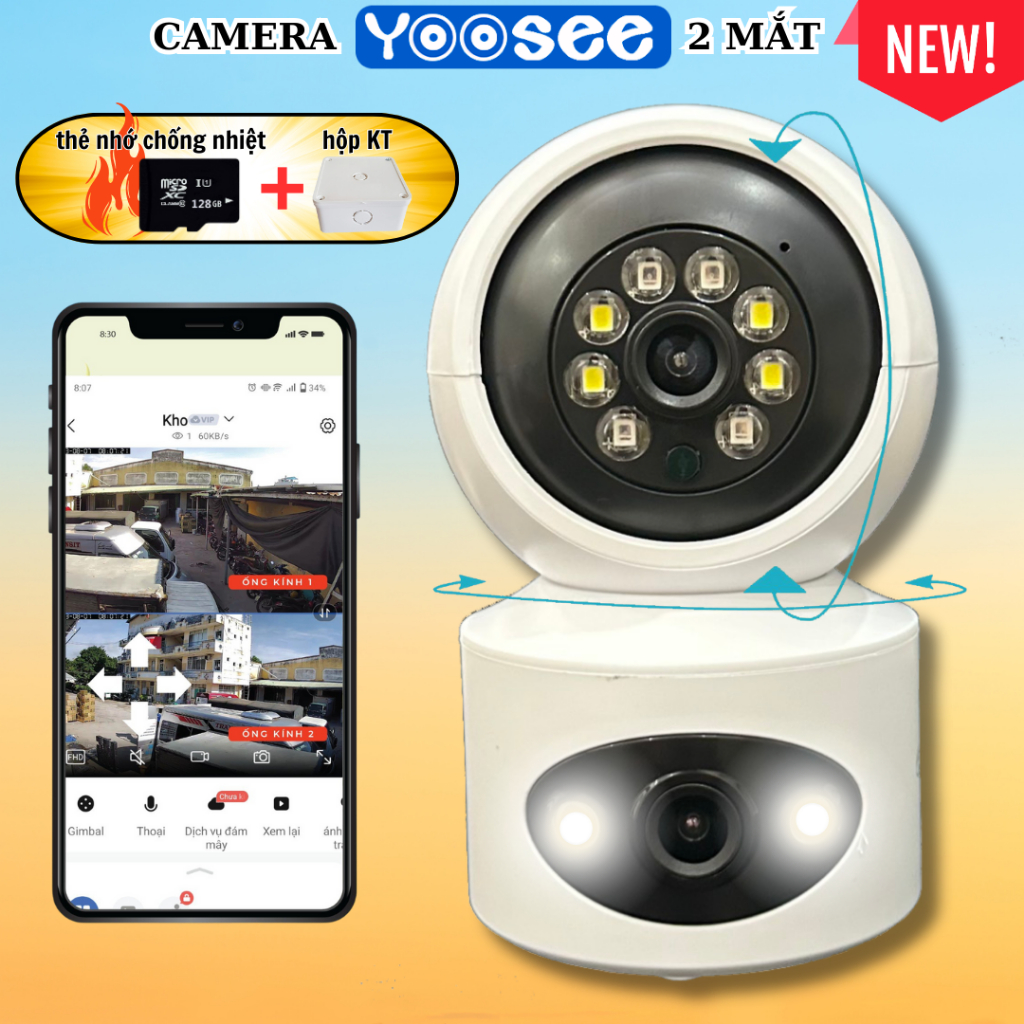 Camera YOOSEE 2 mắt không râu cao cấp - BAN ĐÊM CÓ MÀU kèm thẻ nhớ ...
