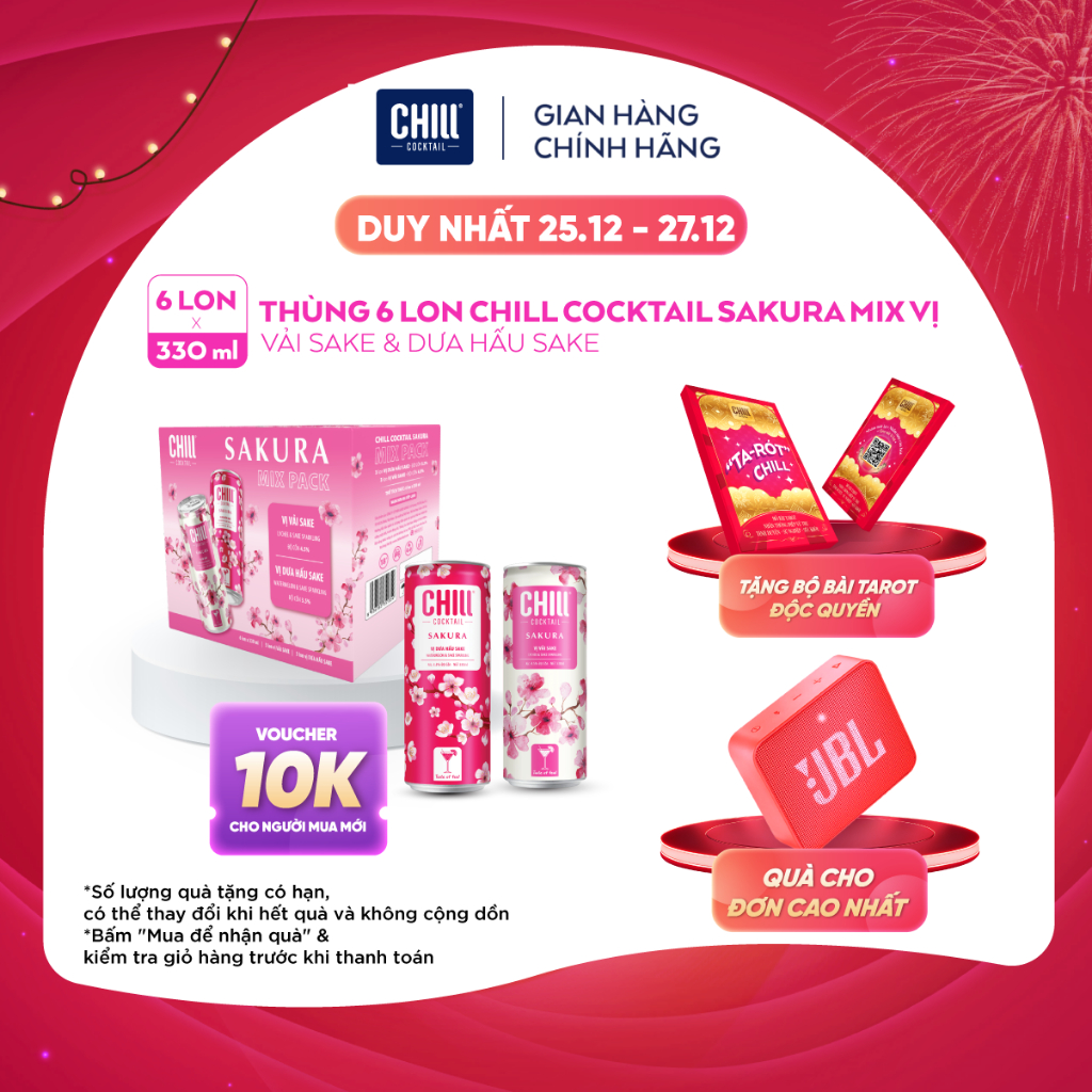 Thùng 6 lon Chill Cocktail Sakura mix vị Vải Sake & Dưa Hấu Sake (330ml ...