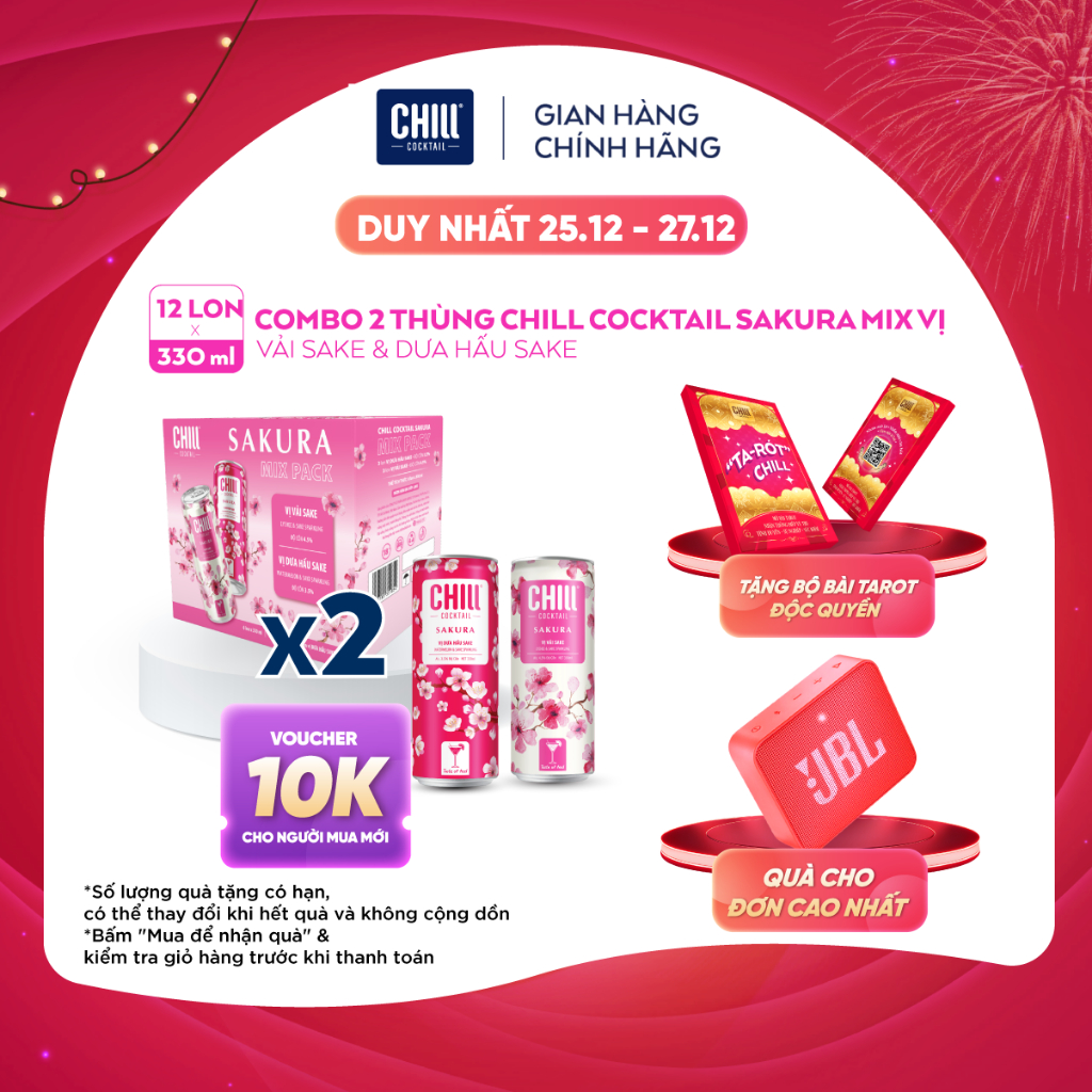 Combo 2 Thùng 6 lon Chill Cocktail Sakura mix vị Vải Sake & Dưa Hấu ...