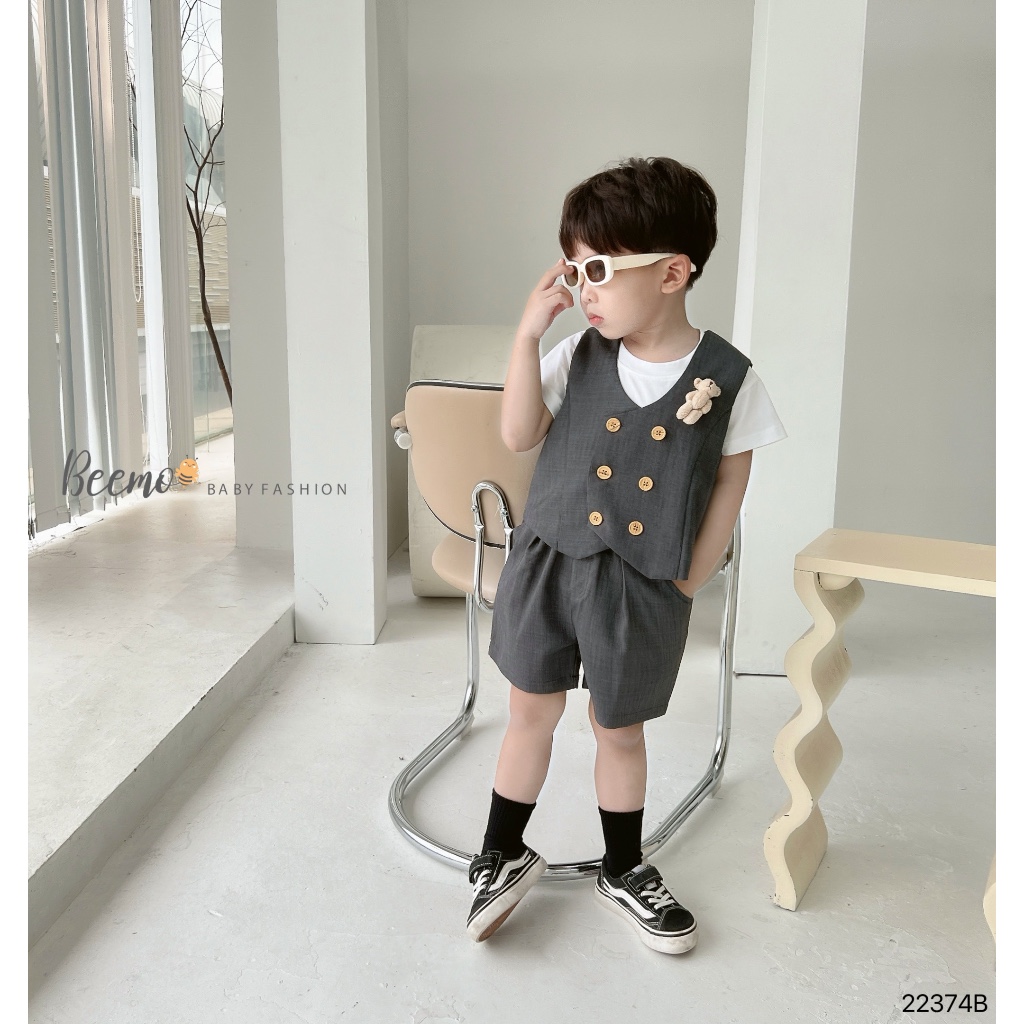 Bộ Gilê công tử 6 khuy cho bé trai Beemo,Chất liệu text hàn cao cấp,với ưu điểm mướt mịn,lên ...