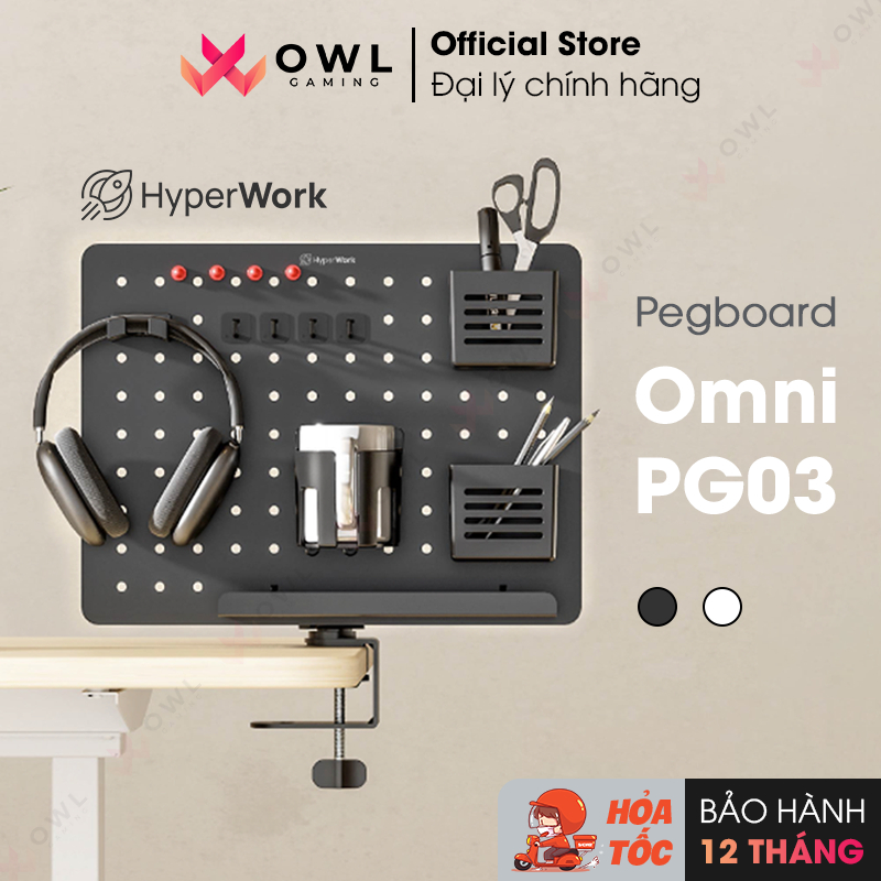 Bảng treo đồ Pegboard xoay HyperWork Omni Board PG03 (Hàng chính hãng) - Chất liệu kim loại, kẹp ...