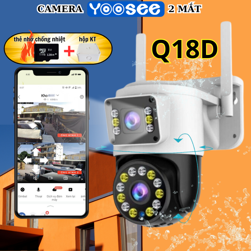 Camera YOOSEE 2 mắt ngoài trời Q18D - 2 mắt xem 2 màn hình cùng lúc ...