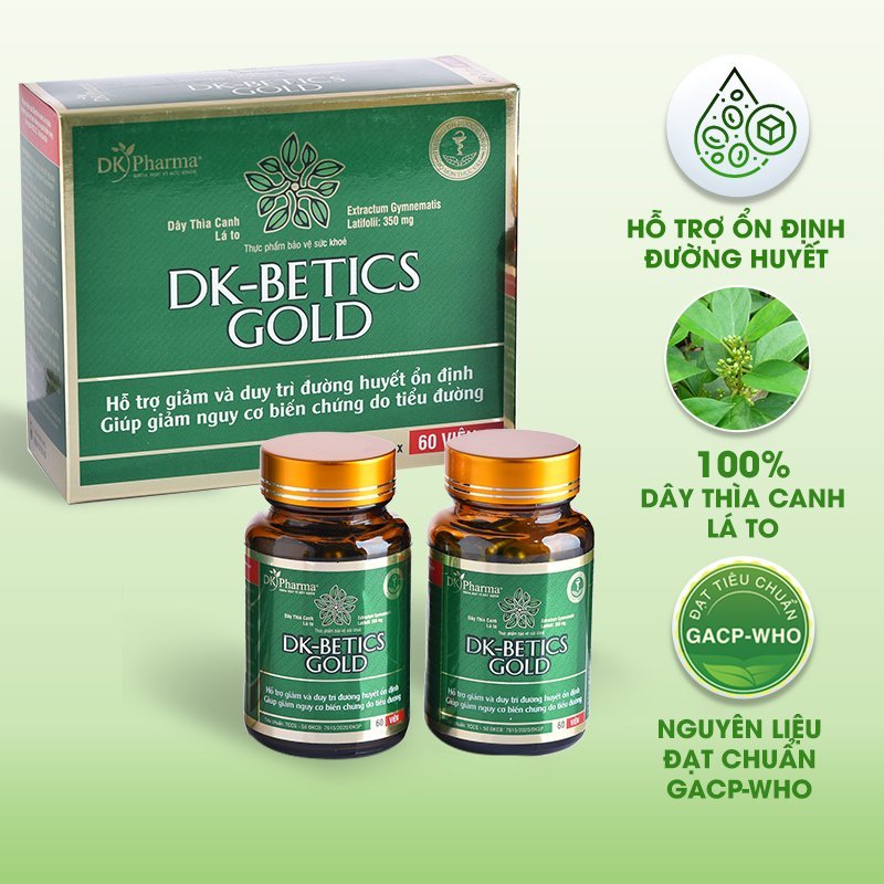 COMBO 5 HỘP - Viên tiểu đường dây thìa canh lá to DK Betics GOLD - DK PHARMA - 1 hộp 2 lọ - 120 ...