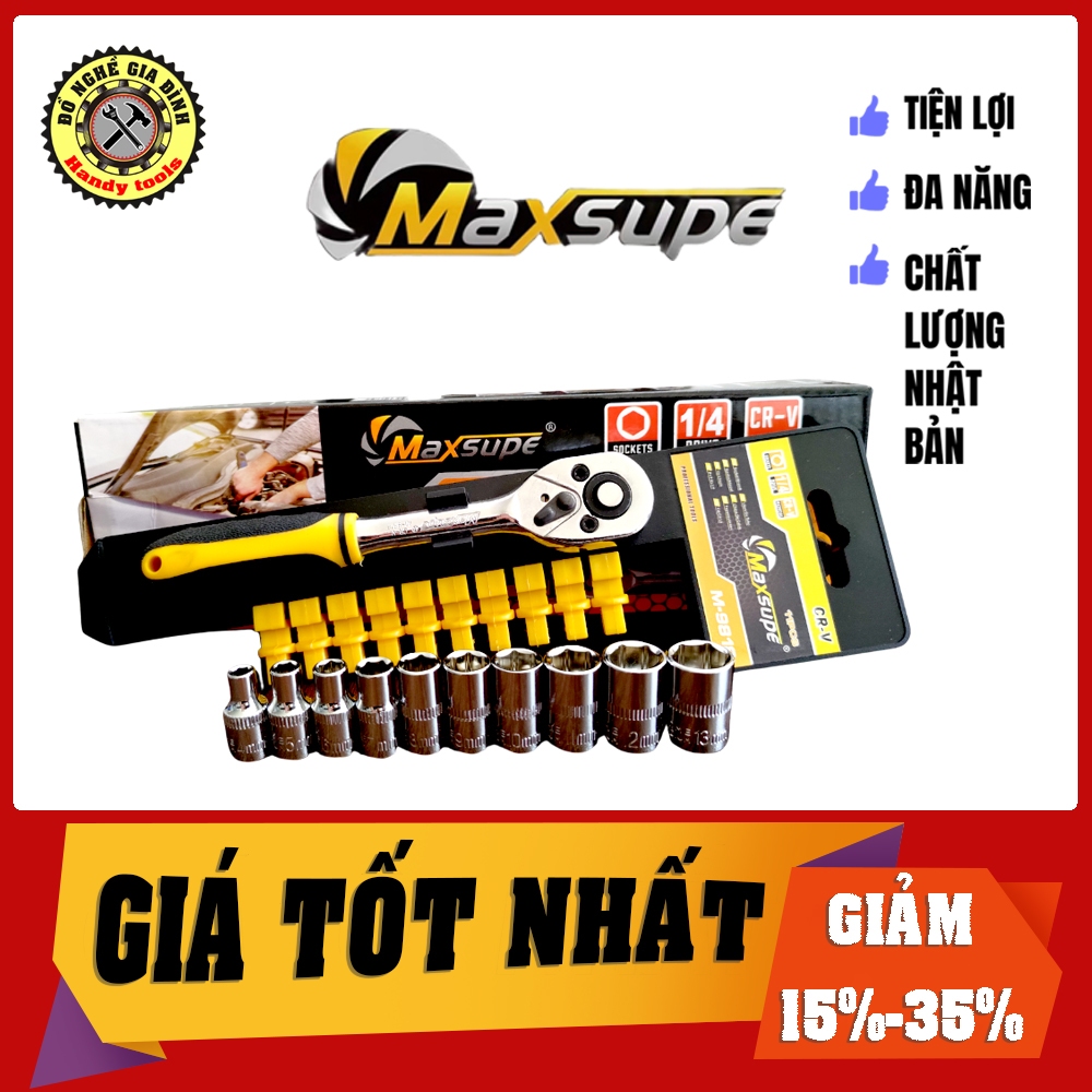 Bộ tuýp, bộ khẩu sửa chữa 1/4 12 chi tiết, thép cứng CR-V, cần tự động ...