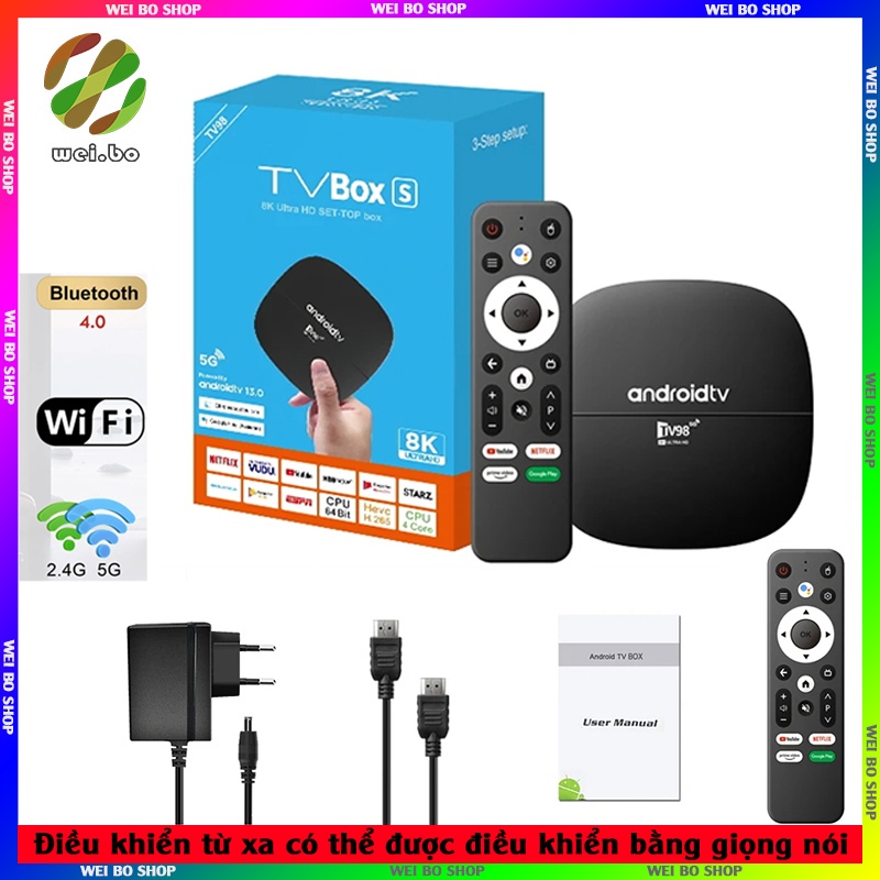 4K Android TV Box Hỗ Trợ Kiểm Soát Giọng Nói Việt Wifi 4G Bluetooth ...