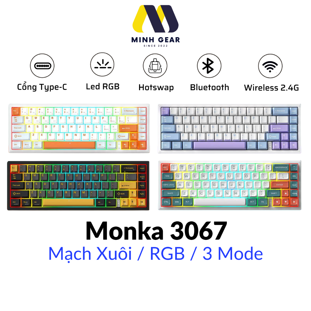 MONKA 3067 - Bàn phím cơ MONKA 3067 Không Dây, Mạch Xuôi, Led RGB, Kết ...