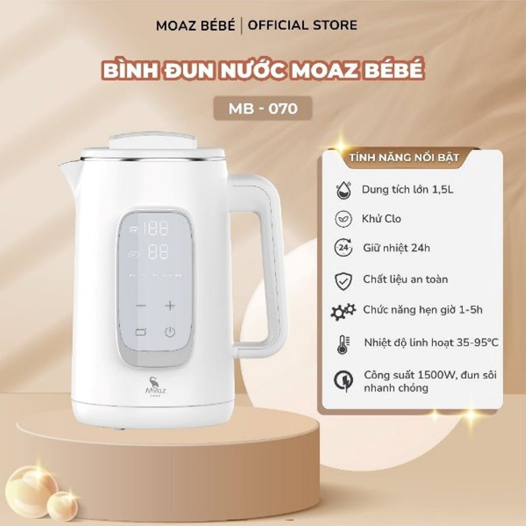 Bình đun nước giữ nhiệt MB070 Moaz bébé MB-070 & Nhiệt kế KTS MB040 ...