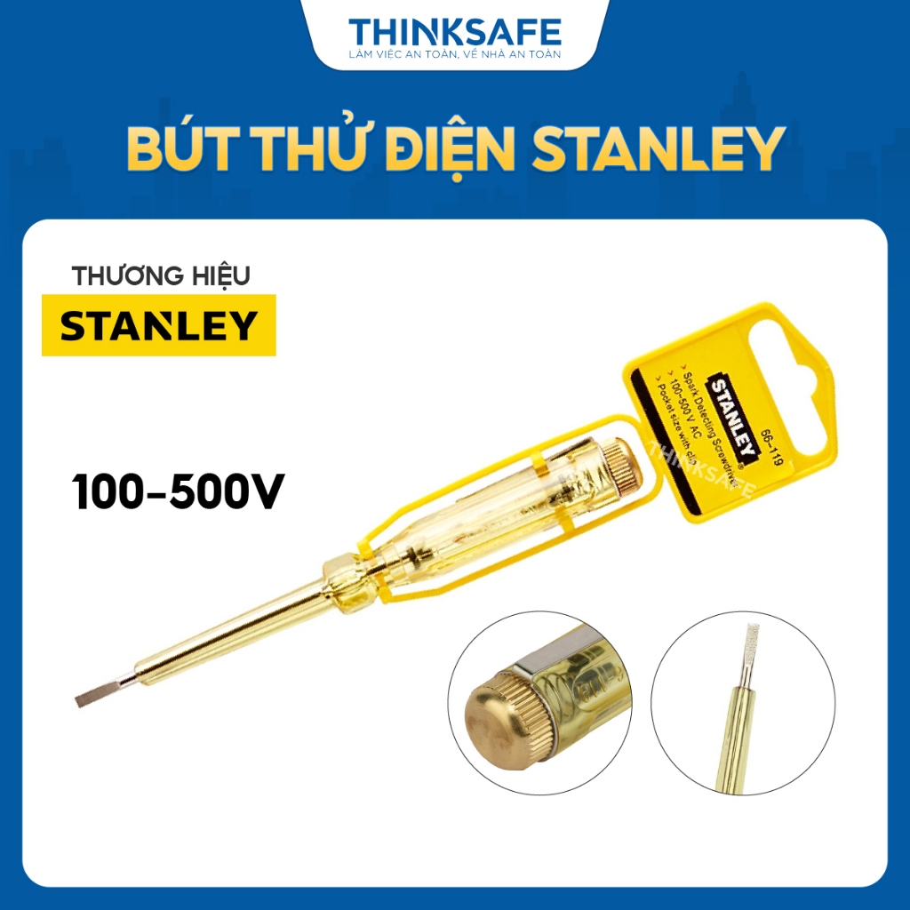 Bút thử điện Stanley 66-119 dài 150mm, nhựa chất lượng cao, kiểm tra dòng điện 100-500V Tua vít ...