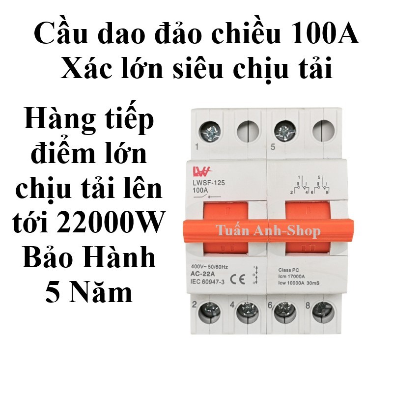 Cầu dao đảo chiều 100A LW siêu chịu tải, Cầu giao đảo chiều dạng aptomat chịu tải 22000W ...
