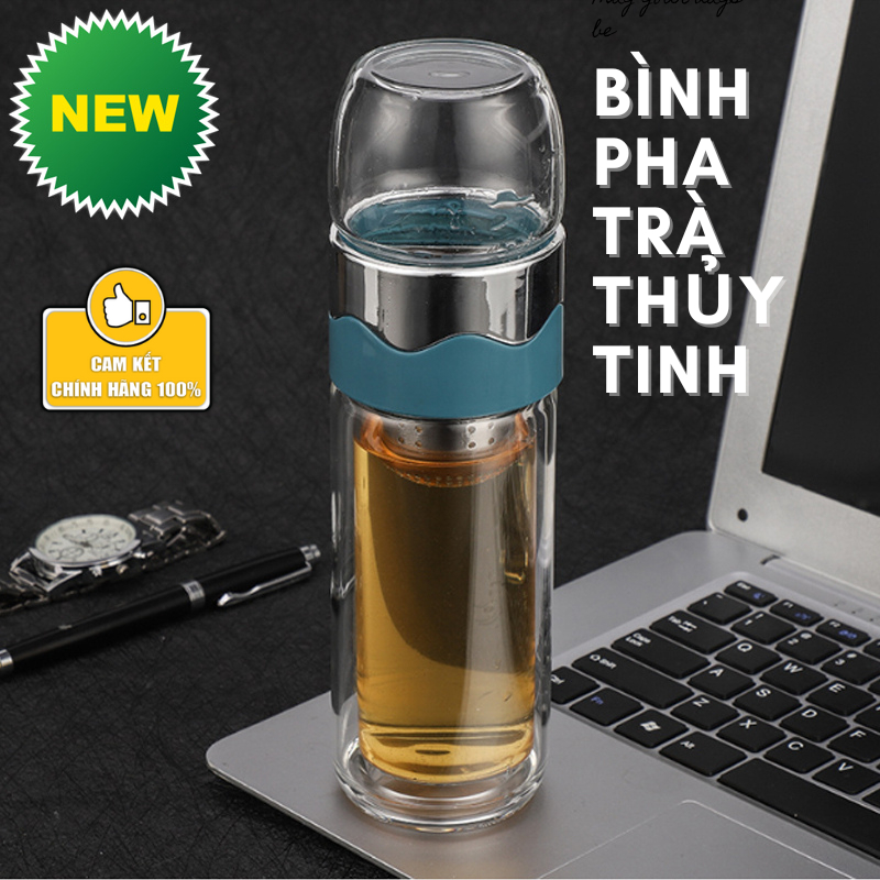 Bình pha trà thuỷ tinh 2 lớp cao cấp AHAHOME 420ml có lọc trà inox 304 chịu nhiệt cao từ -20 đến ...