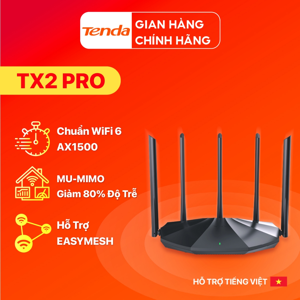 Bộ Phát WiFi Tenda TX2 Pro Chuẩn WiFi 6 AX1500Mbps hỗ trợ EasyMesh ...