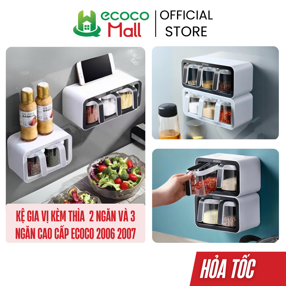 Kệ gia vị kèm thìa Ecoco 2 ngăn và 3 ngăn cao cấp không khoan tường mẫu mới 2022 | Shopee Việt Nam