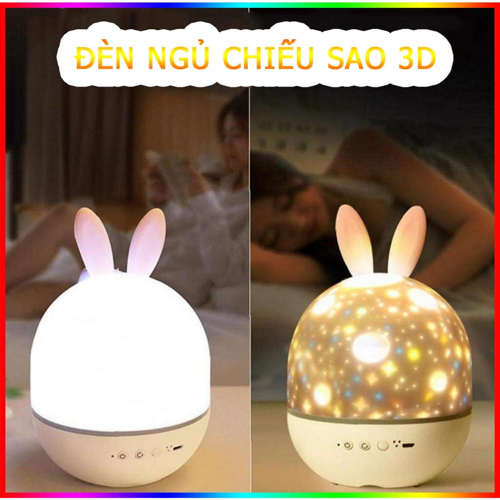 Đèn Ngủ Chiếu Sao 3D Tai Thỏ Tự Xoay 5 Chế Độ Sáng Cực Đẹp Tặng Kèm 5 ...