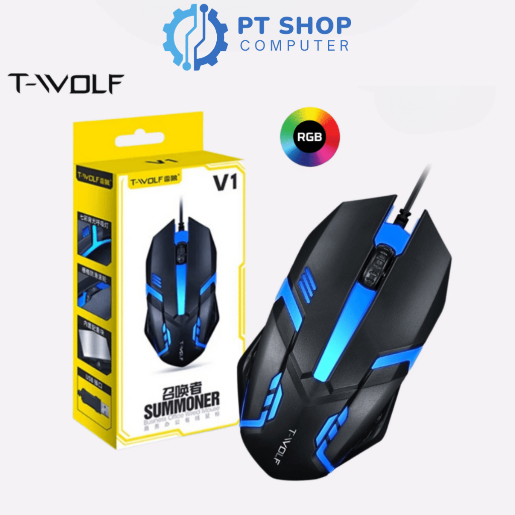 Chuột máy tính có dây gaming T WOLF V1 LED RGB dùng chơi game và văn ...