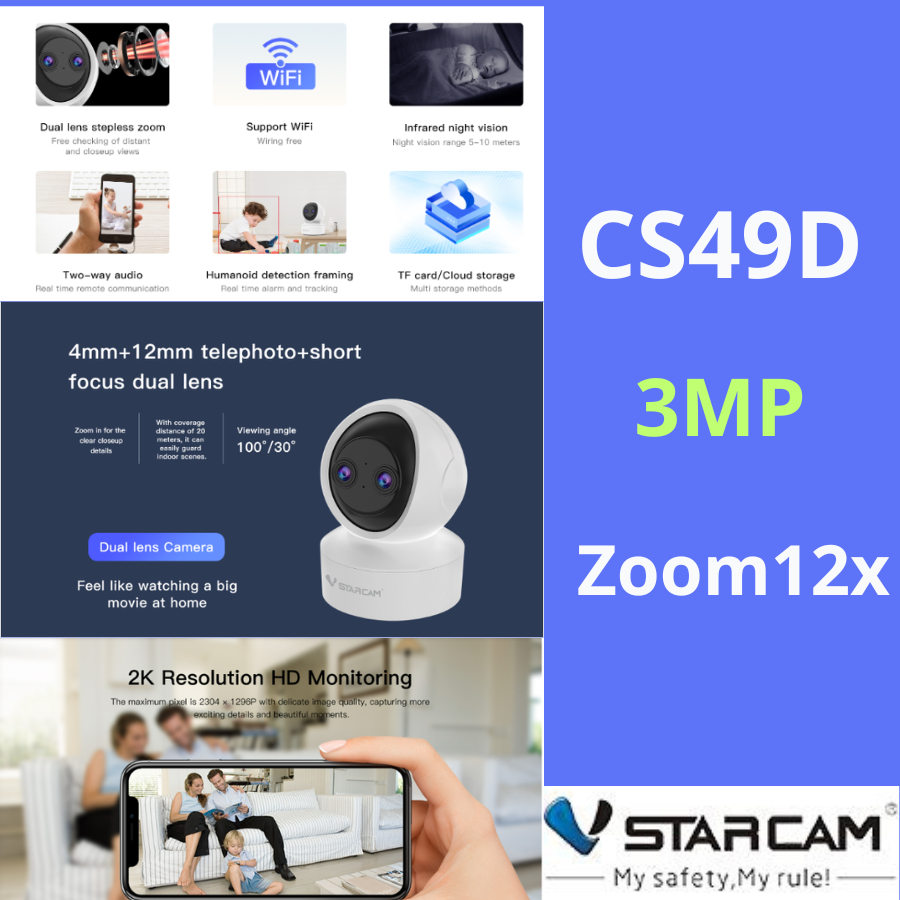 Camera wifi 3MP zoom 12x Vstarcam CS49D | Shopee Việt Nam