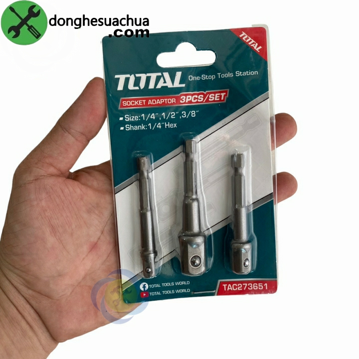 Bộ ba đầu chuyển lục giác sang bulong Total TAC273651 1/2 & 3/8 & 1/4 ...