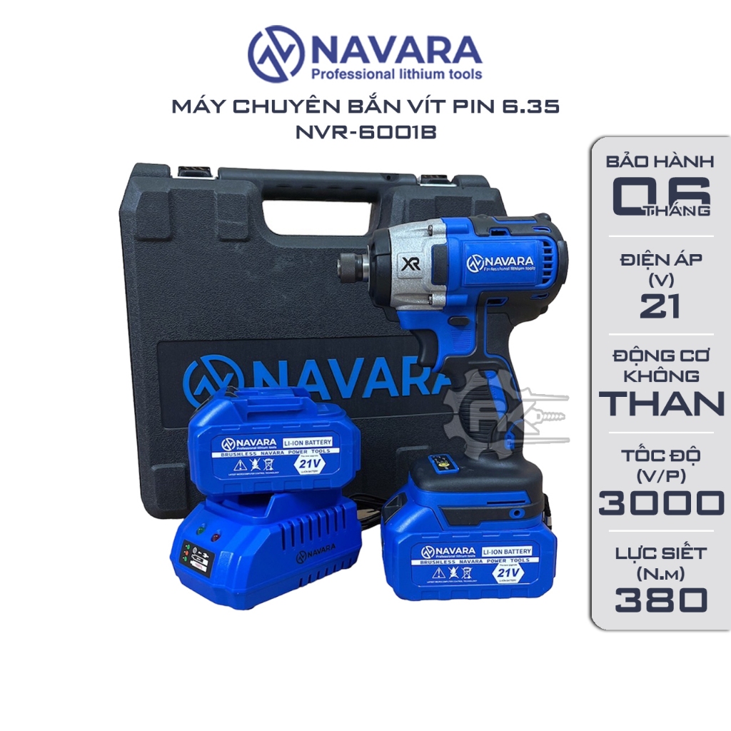 Máy chuyên bắn vít pin NAVARA 6001B, Lực siết 380Nm, Động cơ Không chổi ...