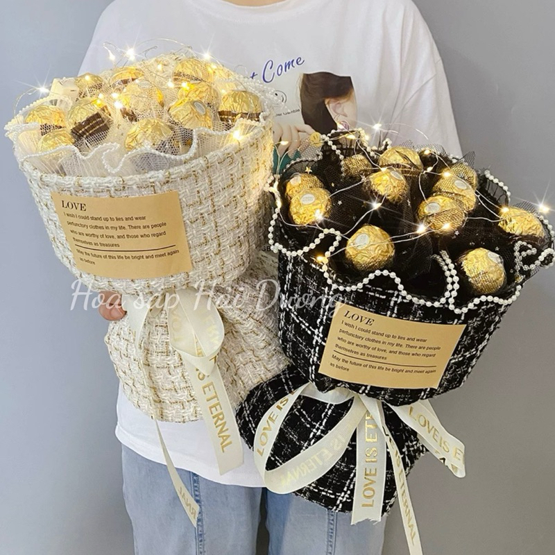 bó hoa socola bó tròn vải dạ kèm túi thiệp đèn quà tặng valentine ...