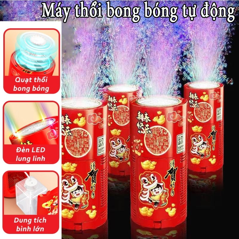 Máy Thổi Bong Bóng Tự Động Có Đèn Led Kèm Nhạc Loa Bắn Bong Bóng Pháo ...