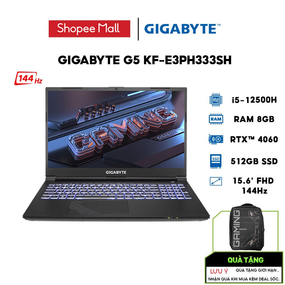 [Nhập ELGAME22 giảm 10%] Laptop Gigabyte G5 KF-E3PH333SH i5-12500H | 8GB | 512GB | RTX™ 4060 8GB ...